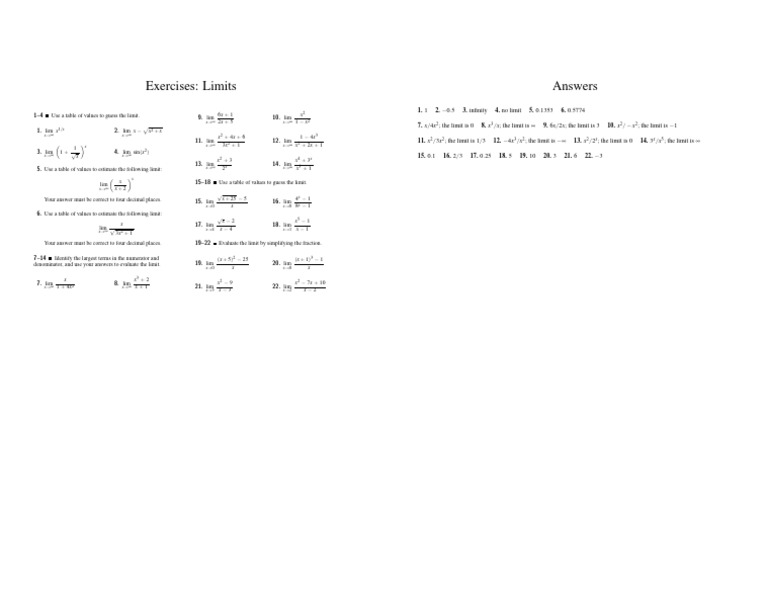 Limits Exercises | PDF | Lexicology | Encodings