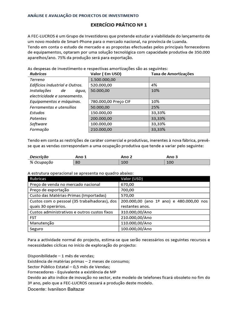 ExercÃ - Cio NÂº 1 | PDF