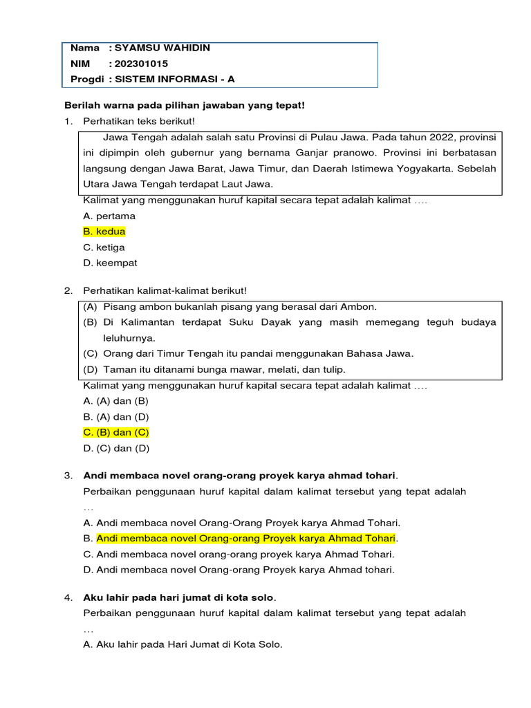 Contoh Soal Puebi | PDF | Perjalanan | Seni & Disiplin Bahasa