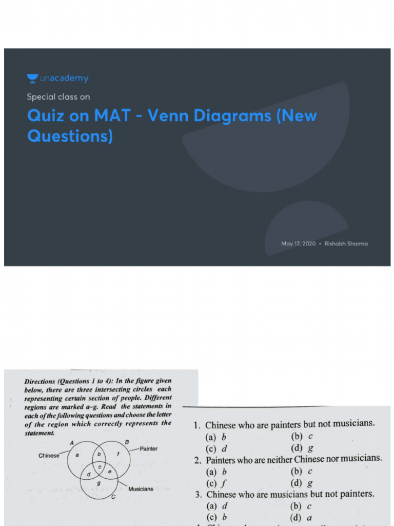 Quiz On MAT Venn Diagrams New Questions No Anno | PDF