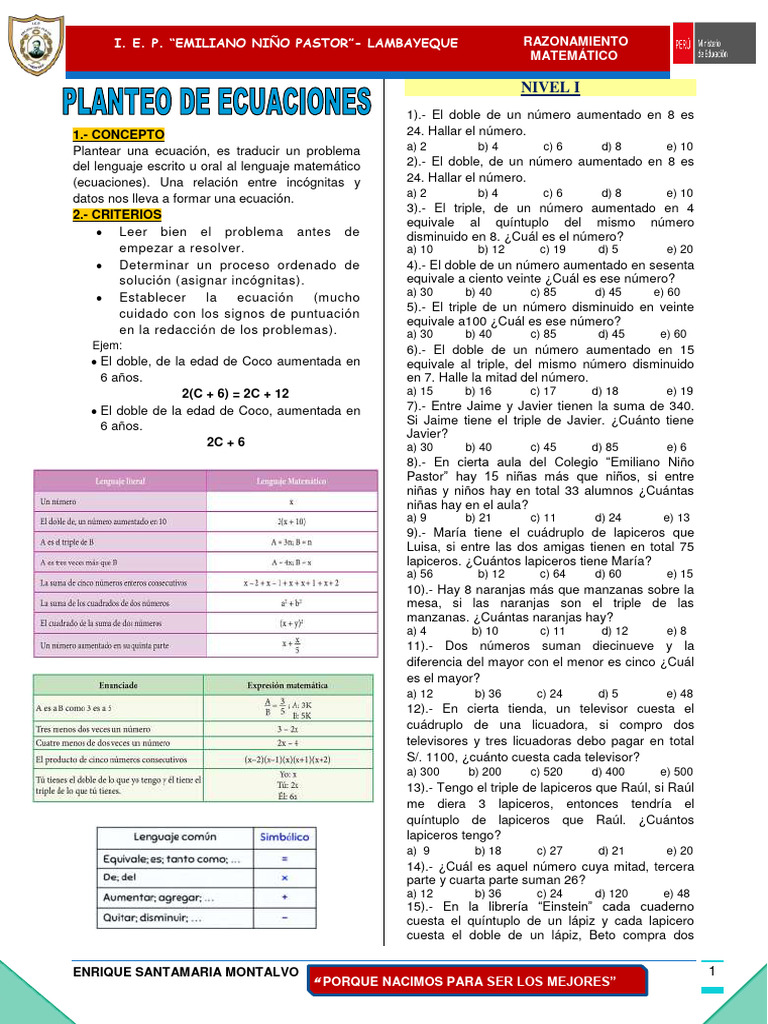 Tema 2 - Planteo de Ecuaciones y Edades | PDF