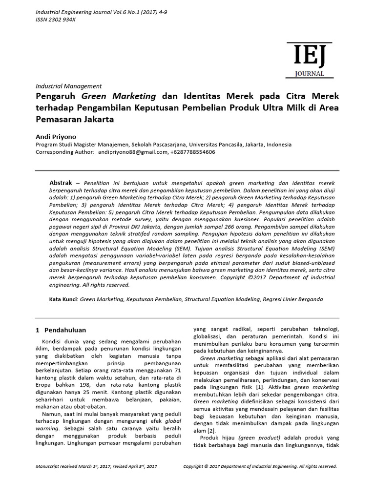 Pengaruh Green Marketing Dan Identitas Merek Pada Citra Merek Terhadap ...