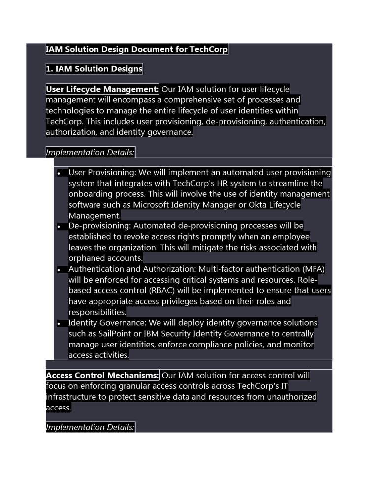 IAM Solution Design Document For TechCorp | PDF | Security | Computer ...