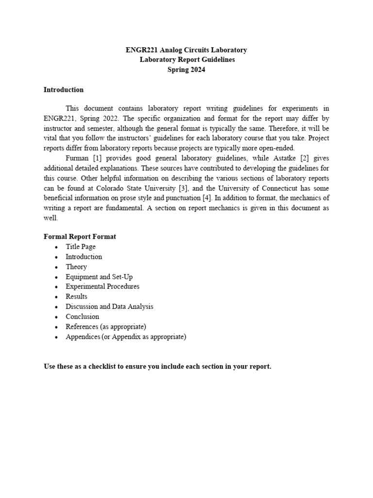 ENGR221 Lab Report Guidelines Spring CW 2024 | PDF | Experiment | Theory