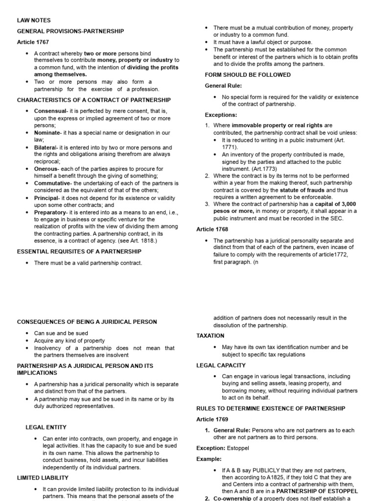 LAW-NOTES | PDF | Partnership | Limited Partnership