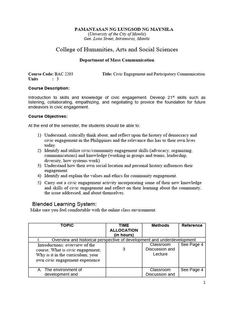 Syllabus Civic Engagement | Download Free PDF | Civic Engagement ...