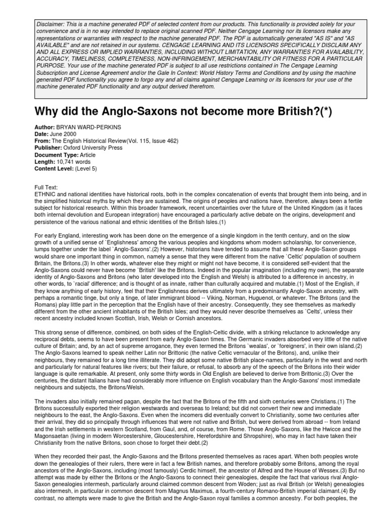 Why Did The AngloSaxons Not Be | PDF | Celtic Britons | Anglo Saxons