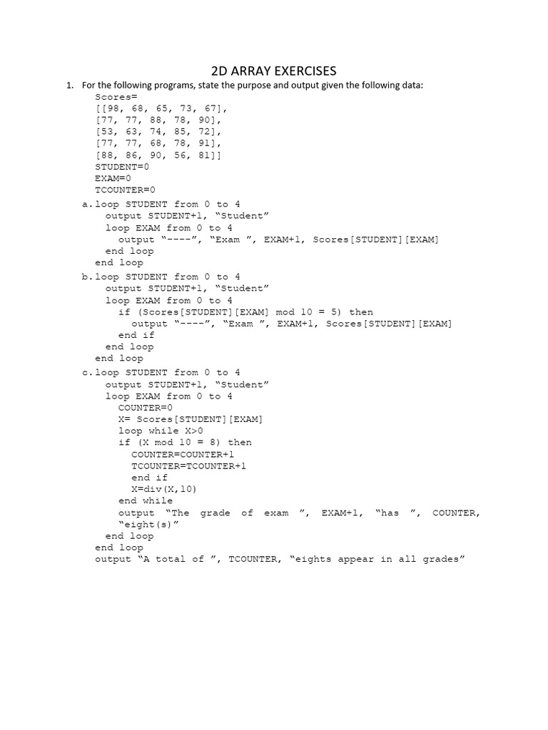 T5 Exercises Arrays | PDF | Computing | Computer Engineering