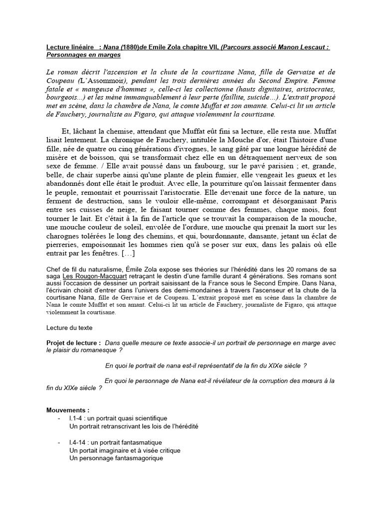 Lecture Linéaire Nana de Zola | PDF | Fiction générale | Poésie