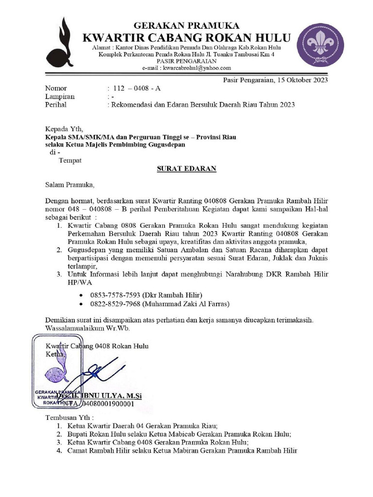 Perkemahan Pramuka BERSULUK Riau 2023 | PDF