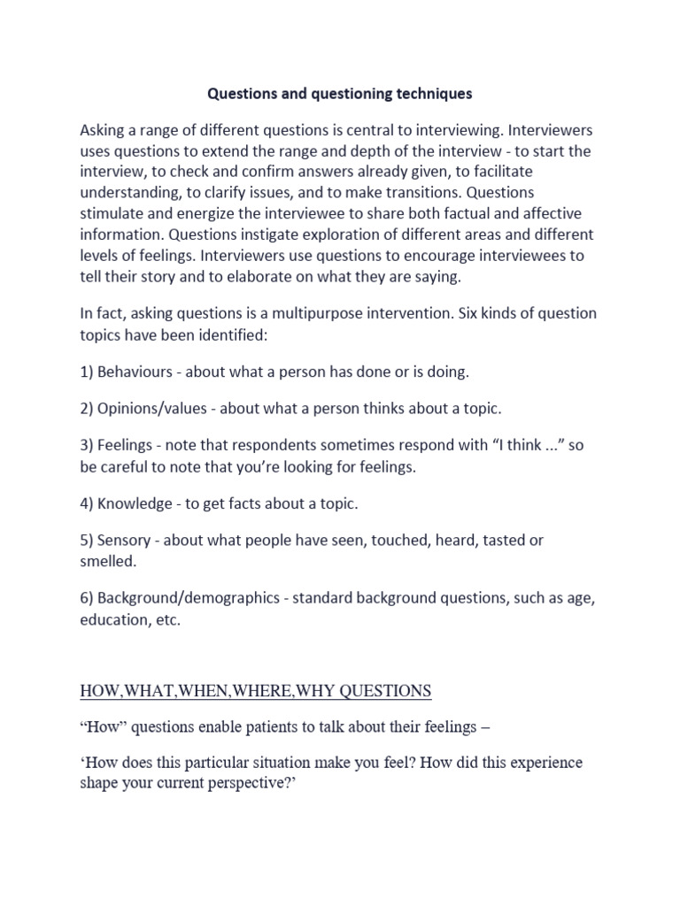 Questions and Questioning Techniques | PDF | Career & Growth | Science ...