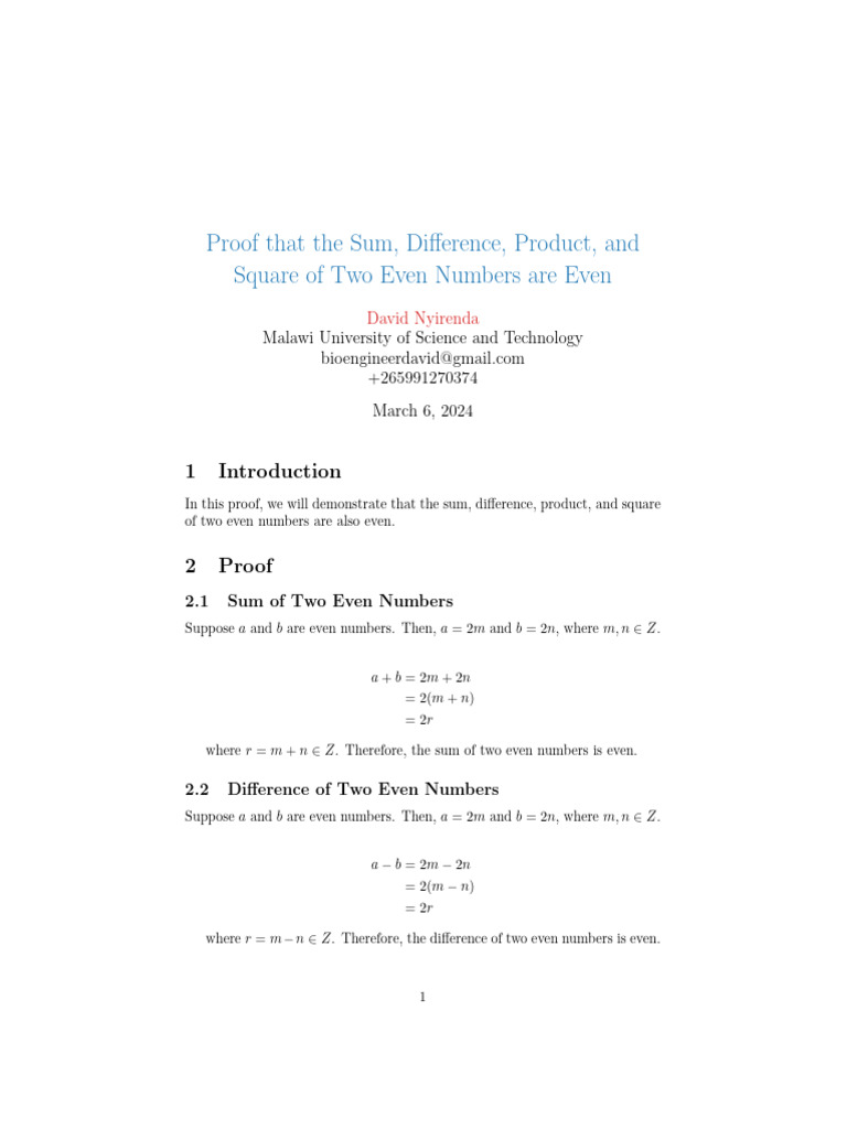 Proofs on Even Numbers | PDF