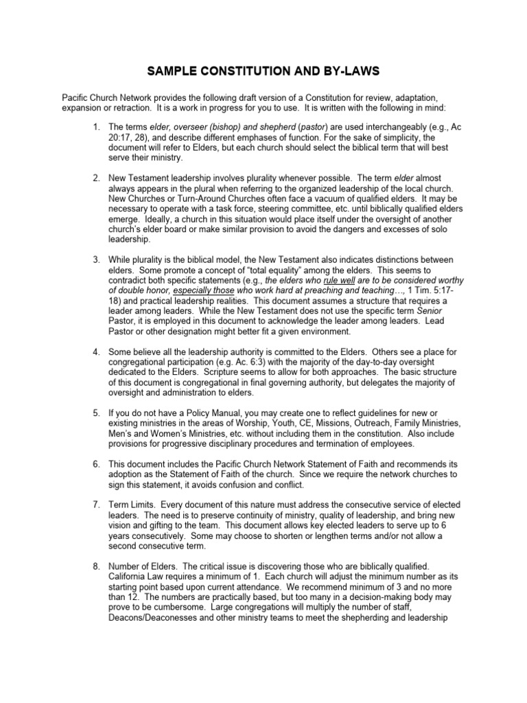 THE SAMPLE Constitution Template | PDF | Elder (Christianity) | Christian Church