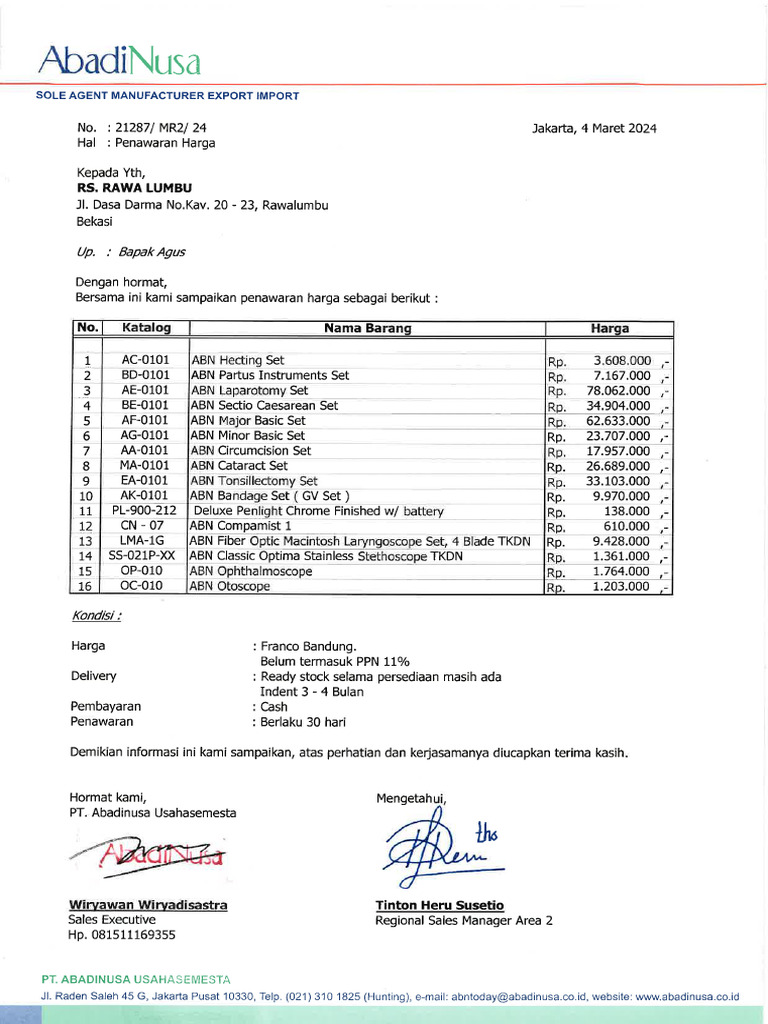 RS. Rawa Lumbu - Penawaran Harga Produk Surgical Instrument, Diagnostic ...