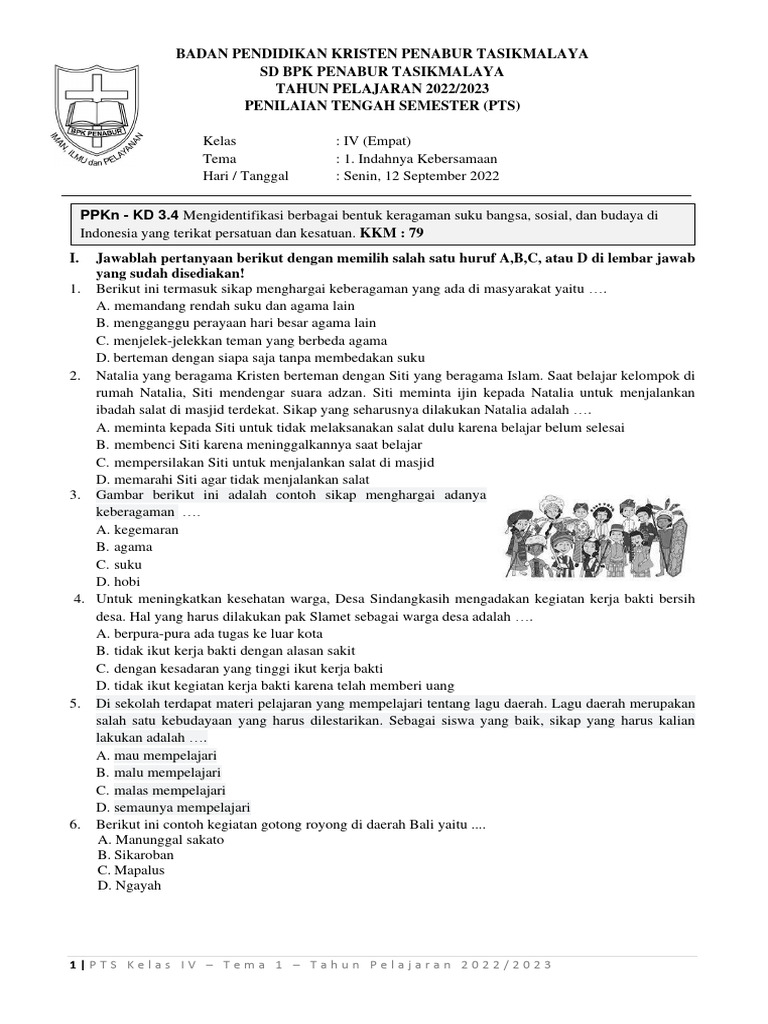 PTS KELAS IV GASAL 2223 Tema 1 | PDF
