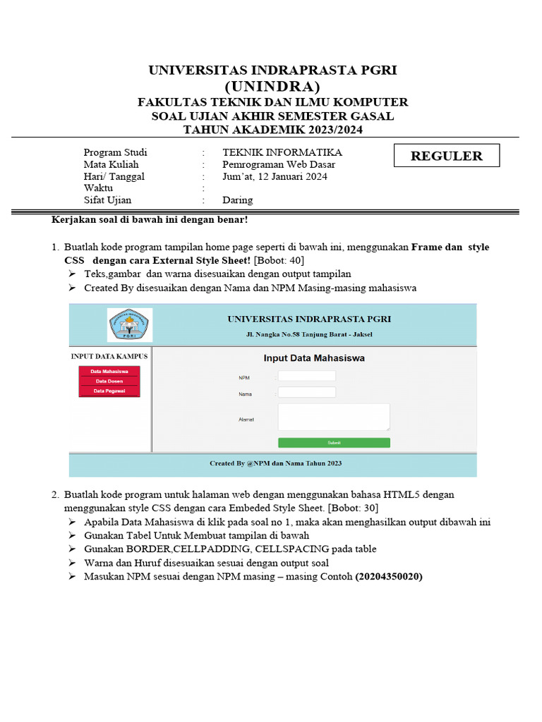 UAS Web Dasar Reg Daring | PDF