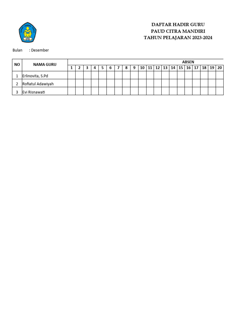 Absen Guru TK | PDF