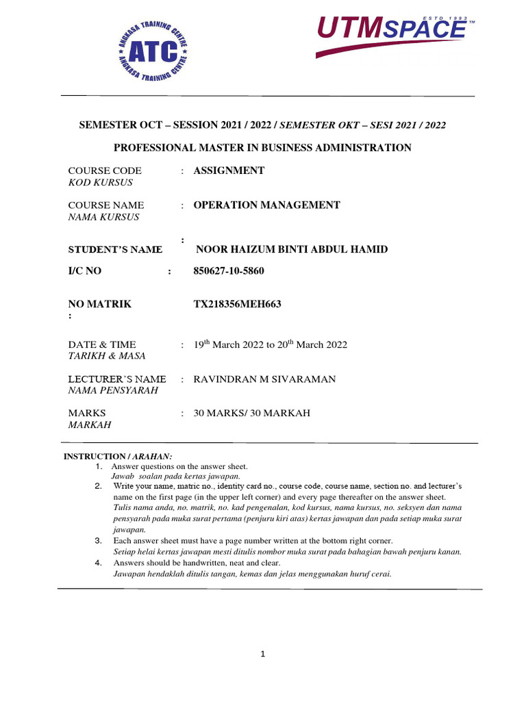 Executive Masters Operation Management Assignment | PDF