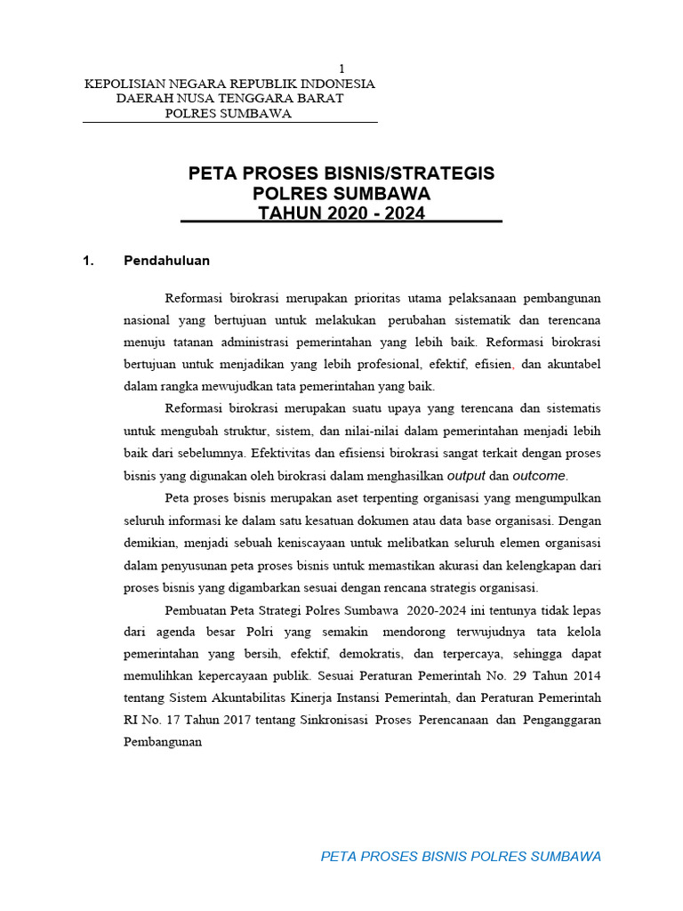 Peta Proses Bisnis Polres Sumbawa 2020 2024 | PDF