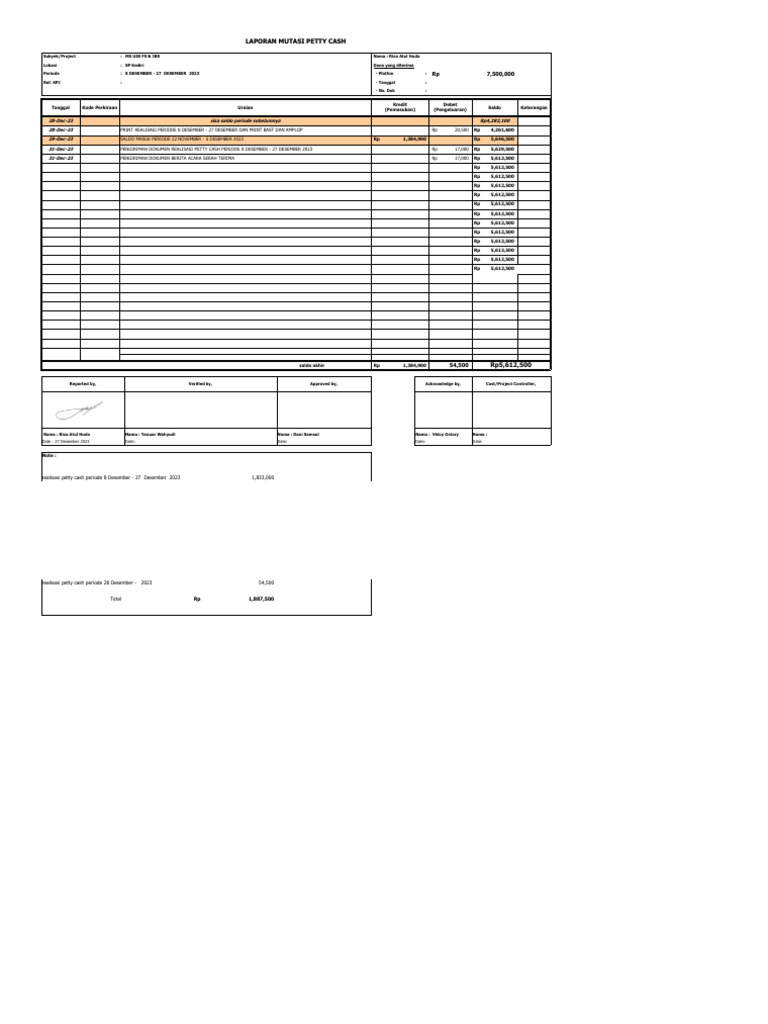 Laporan Mutasi Petty Cash Kediri | PDF