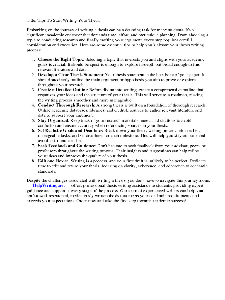 Tips To Start Writing Thesis | Download Free PDF | Thesis | Methodology