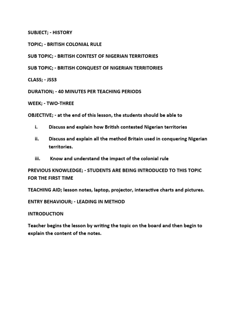 Year 9 History Week 2-3 | PDF | Nigeria | British Empire