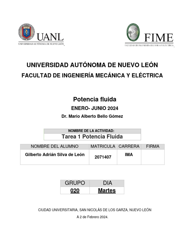 Tarea 1 Potencia Fluida | PDF