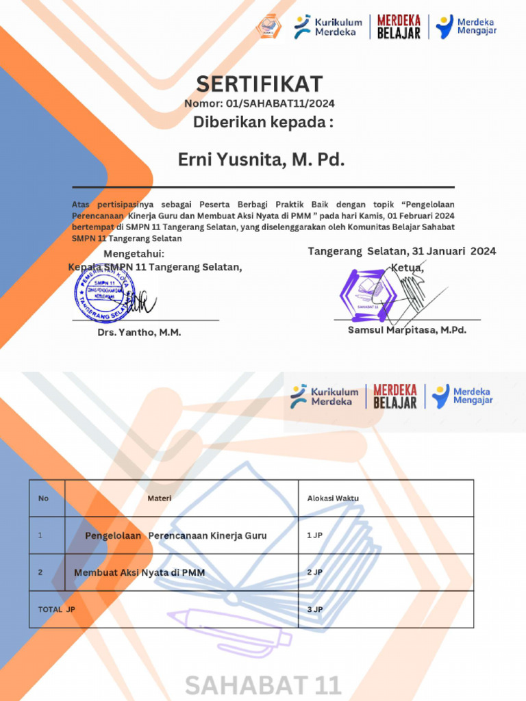 Sertifikat Kombel - Erni Yusnita | PDF