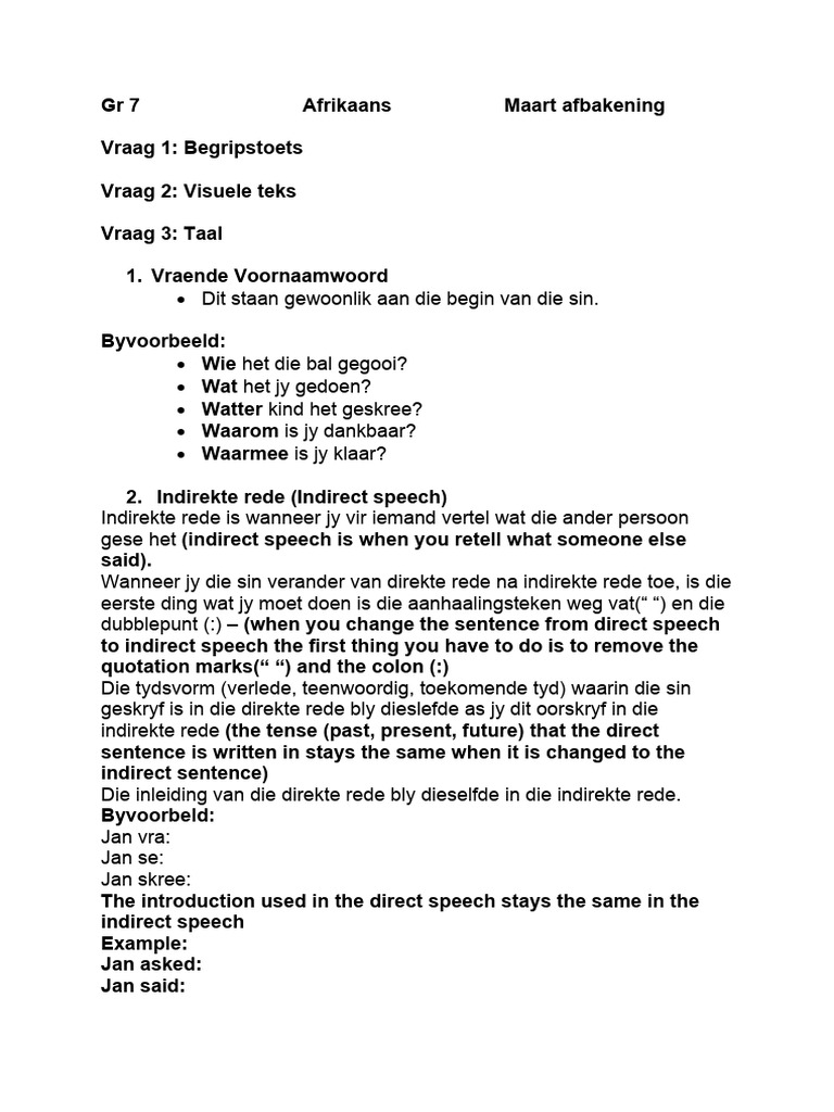 GR 7 Afrikaans Maart Afbakening | PDF