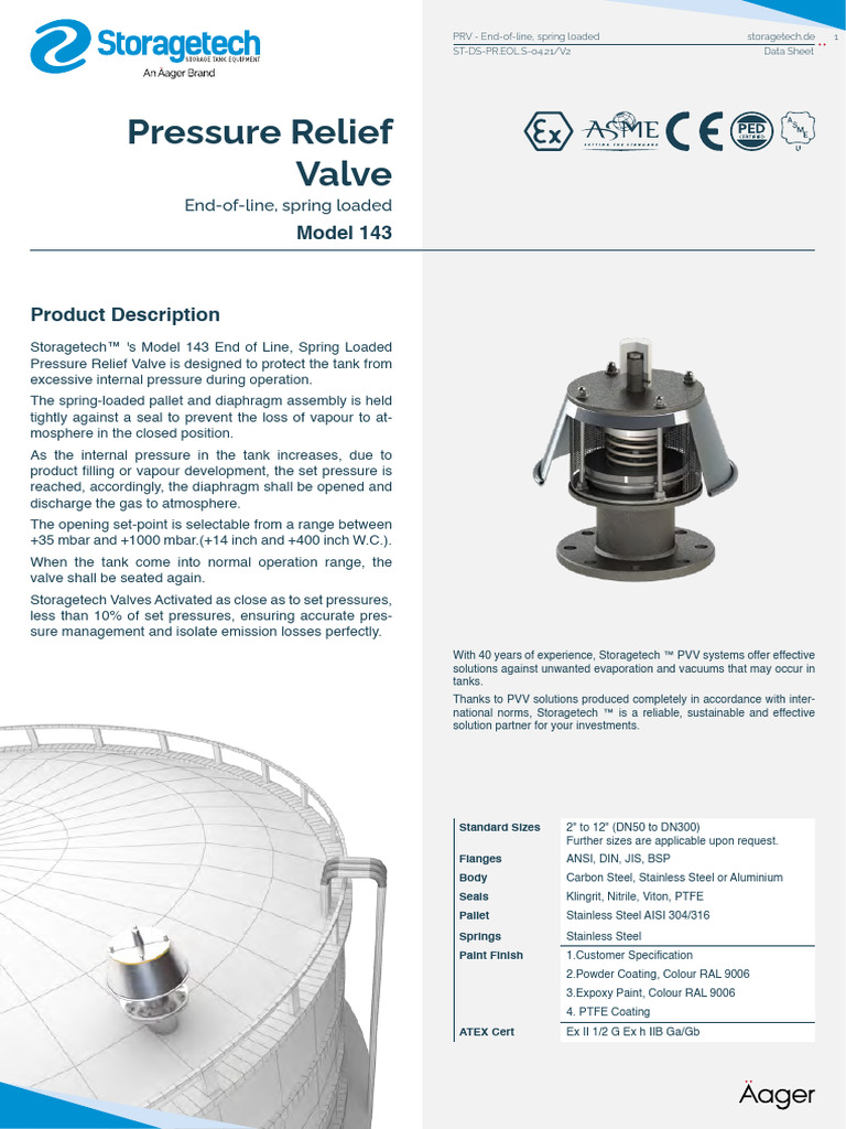 Pressure Relief Valve End of Line Spring Loaded Datasheet | PDF