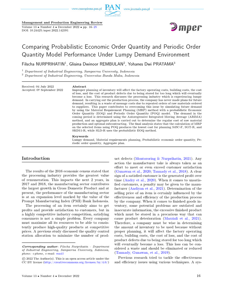 Comparing Probabilistic Economic Order Quantity and Periodic Order ...
