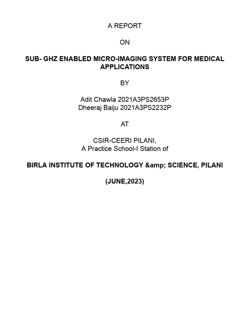 Sub-Ghz Enabled Micro-Imaging System For Medical Applications | PDF