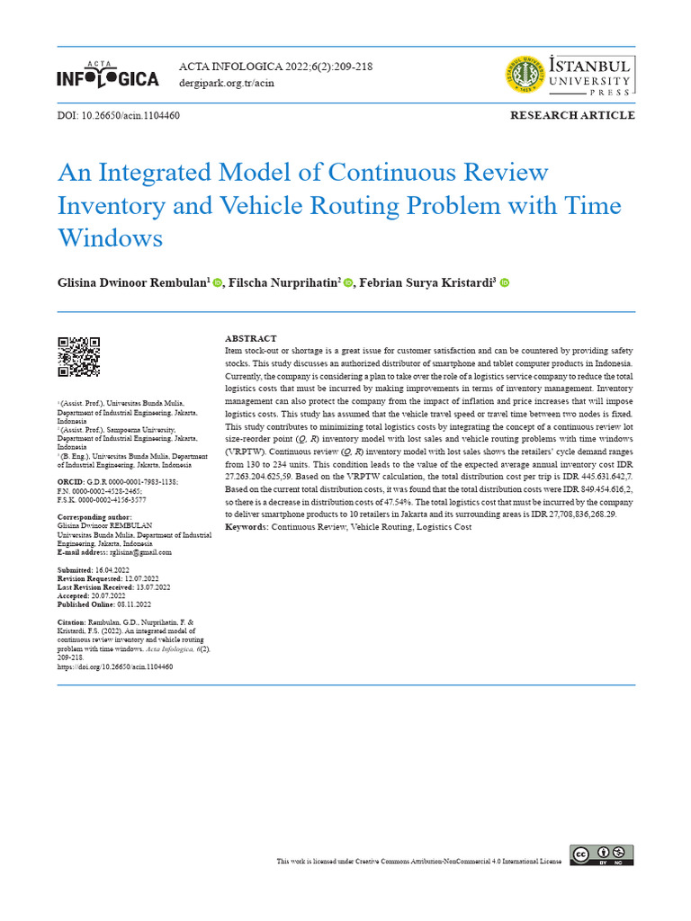 An Integrated Model of Continuous Review Inventory and Vehicle Routing ...