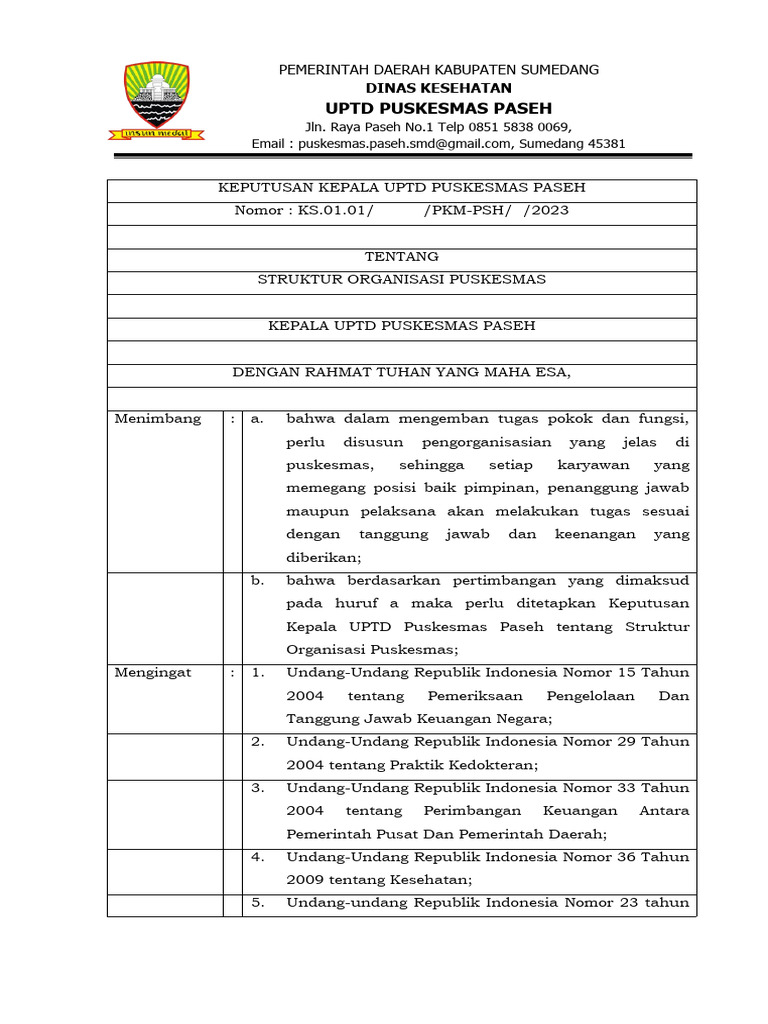 1.2.1 Ep 2 SK Struktur Organisasi Puskesmas | PDF