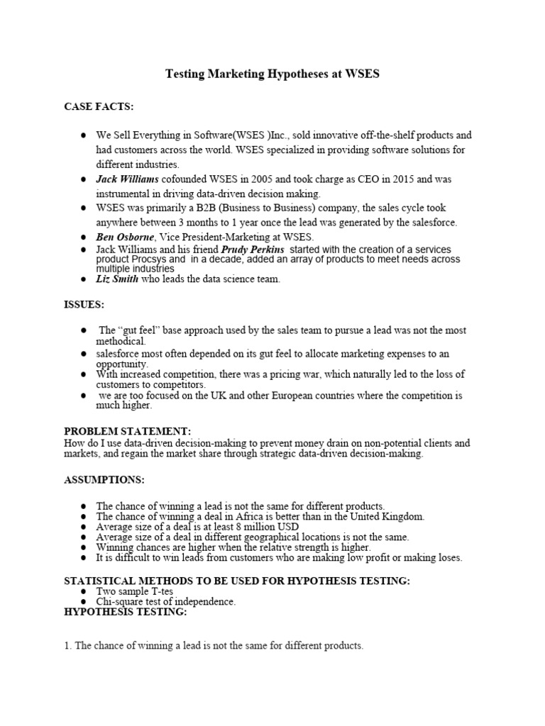 Data-Driven Marketing Hypotheses at WSES | PDF | Statistics ...