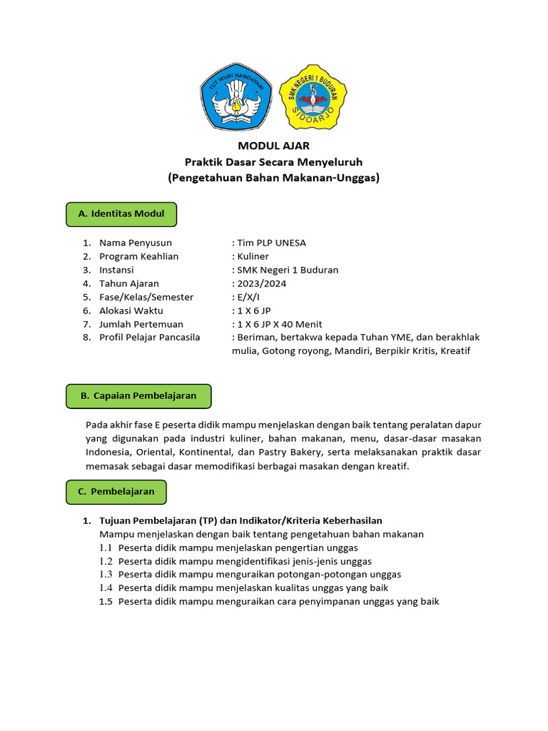 PTM 2_MODUL AJAR UNGGAS revisi | PDF
