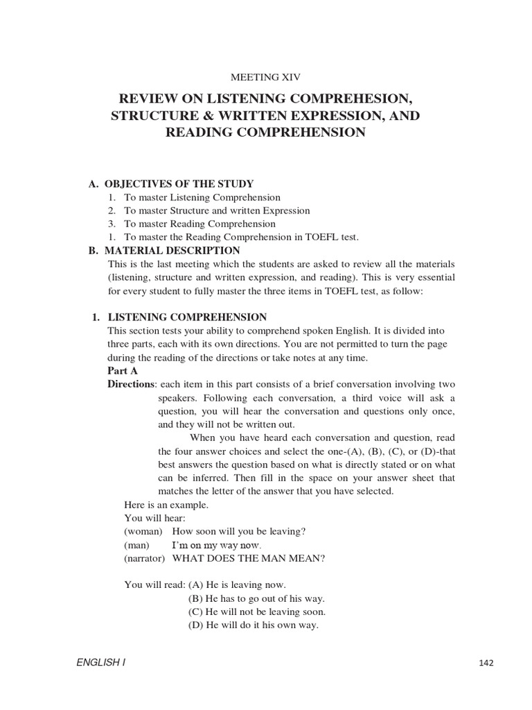 Listening Comprehension Review for TOEFL | PDF | Reading Comprehension ...