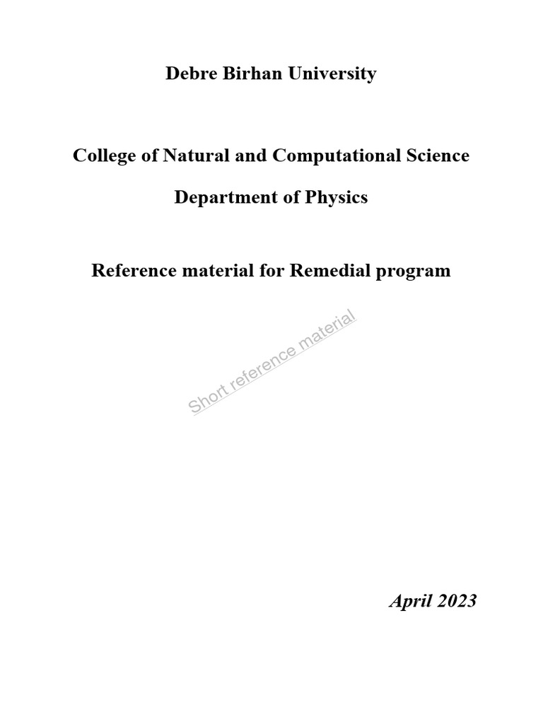 Physics Remedial DBU-Short Notes | PDF | Euclidean Vector | Velocity