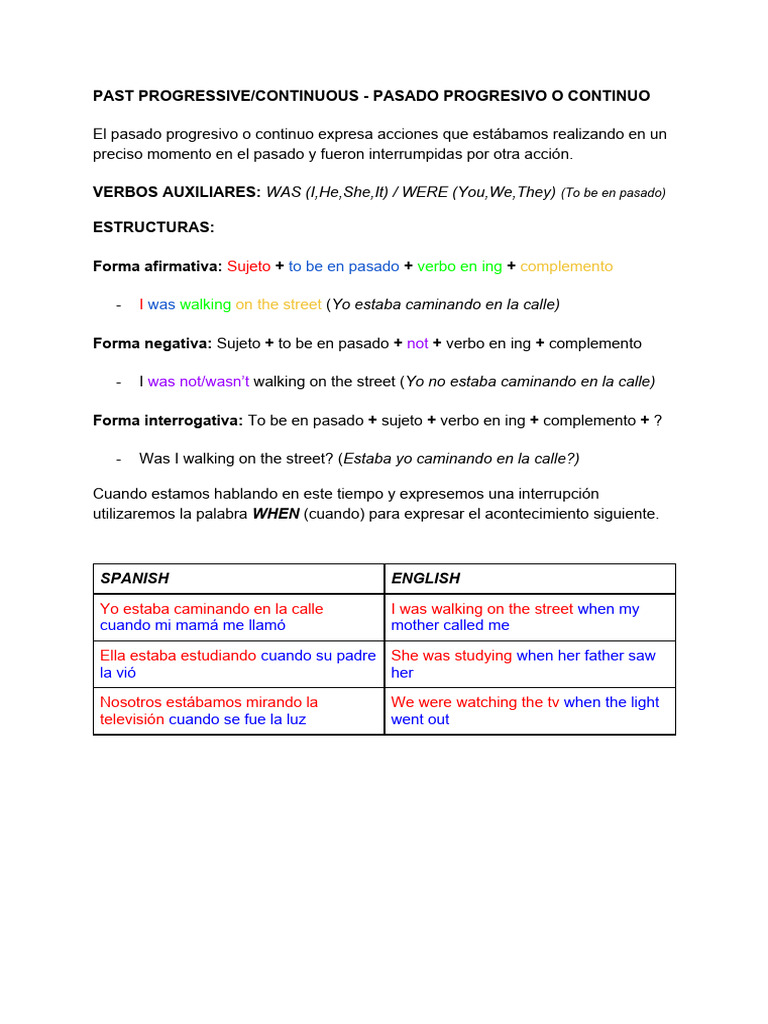 Past Progressive | PDF | Lingüística | Gramática