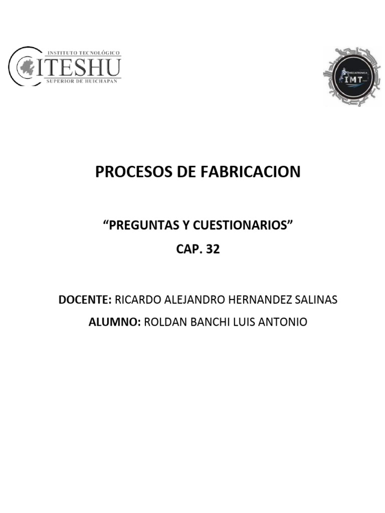 Cuestionario Cap32 | PDF | Implantación de iones | Abrasivo