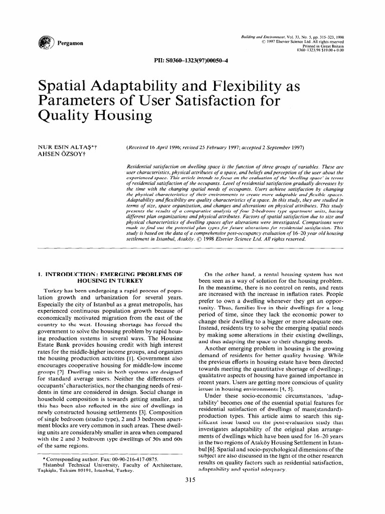 Spatial Adaptability and Flexibility as Parameters of User Satisfaction for Quality Housing ...