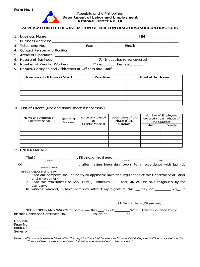 Con-Subcon Application Form | Download Free PDF | Subcontractor ...