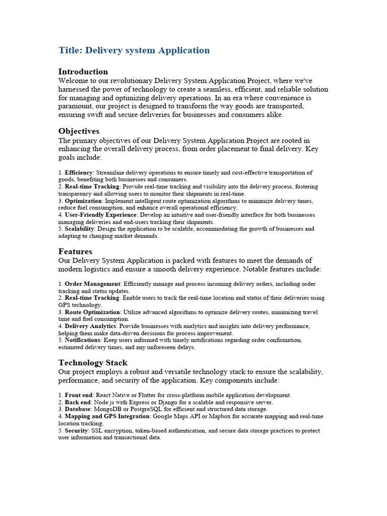 Delivery System Application | PDF Delivery System Application | PDF