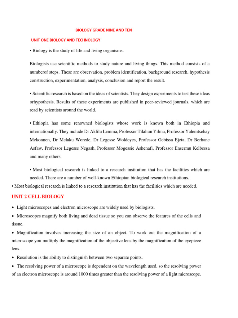 Grade 9 Biology Overview and Notes | PDF