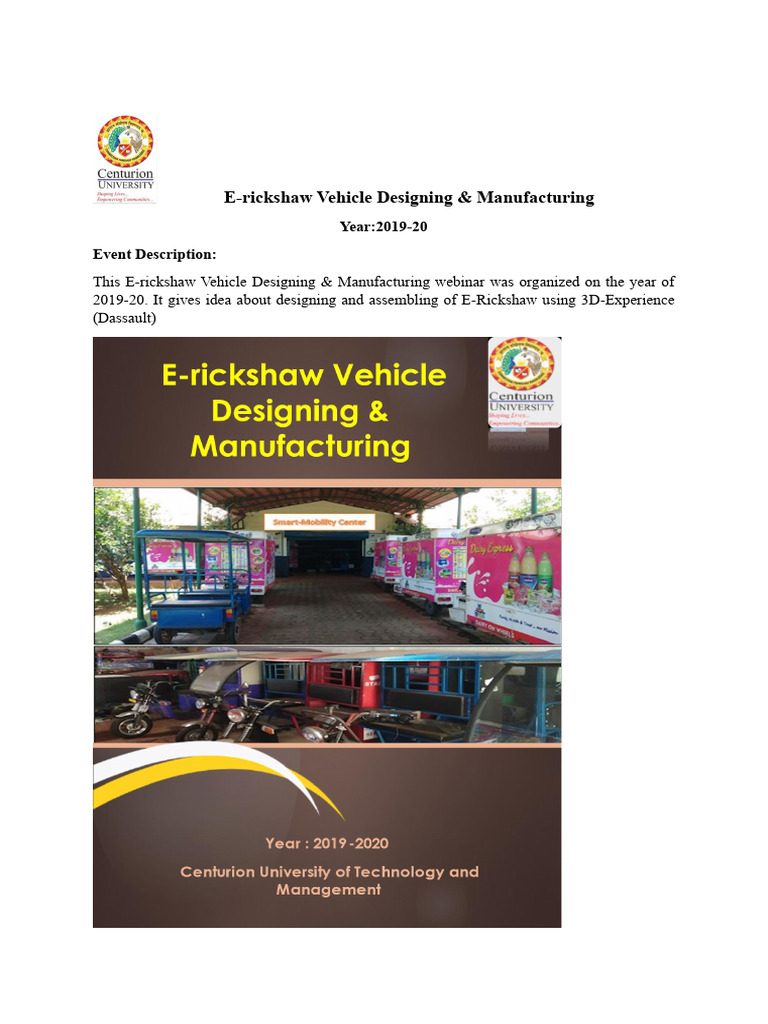 E-Rickshaw Vehicle Designing - Manufacturing | PDF