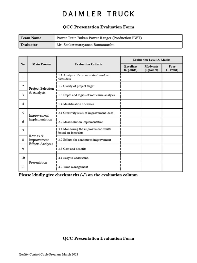 QCC Scoring Form | PDF