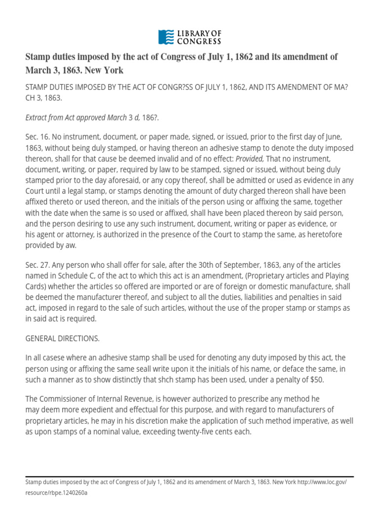 Stamp Duties Act of 1863 Overview | PDF | United States Dollar | Money