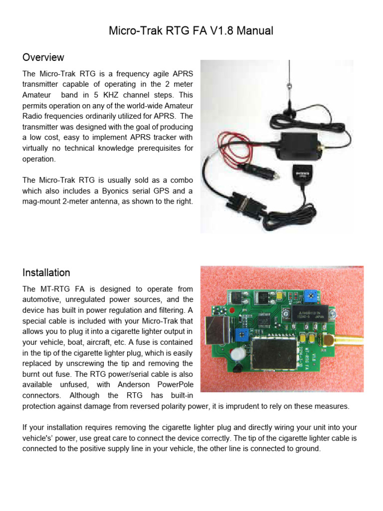 MicroTrak RTG FA Manual v1.8 | PDF | Electrical Connector | Usb