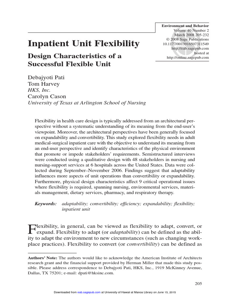 Inpatient Unit Flexibility Design Characteristics of A Successful ...