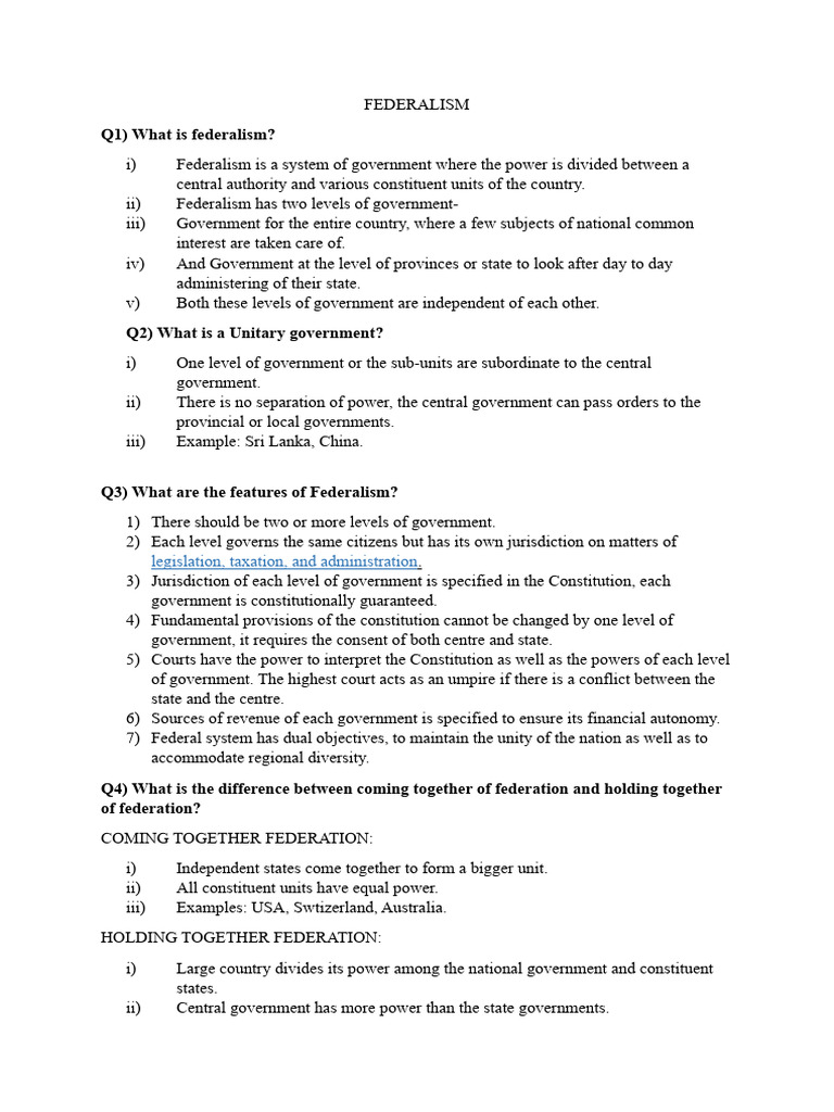 Federalism | PDF | Government | Governance